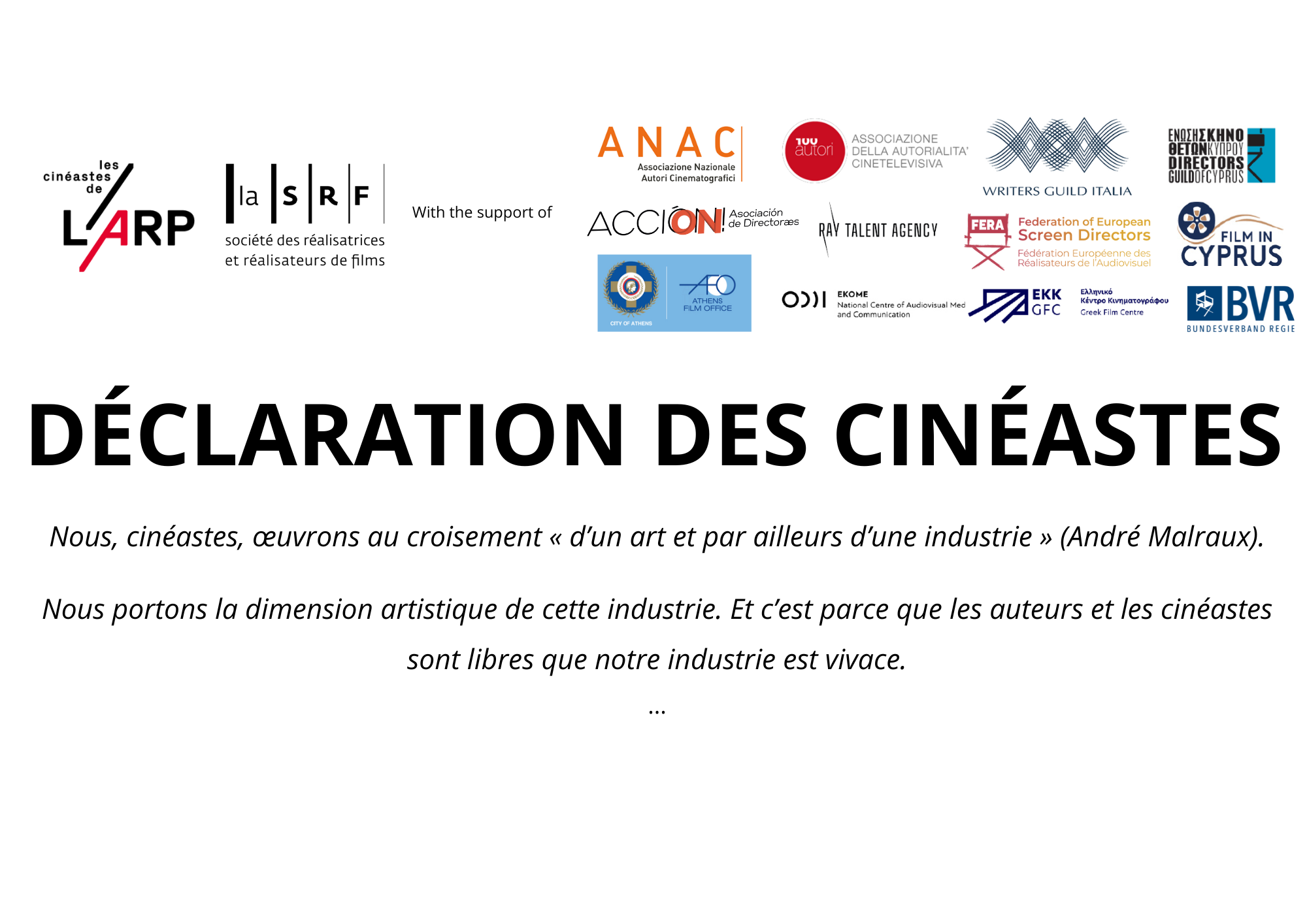 Déclaration des Cinéastes - L'ARP